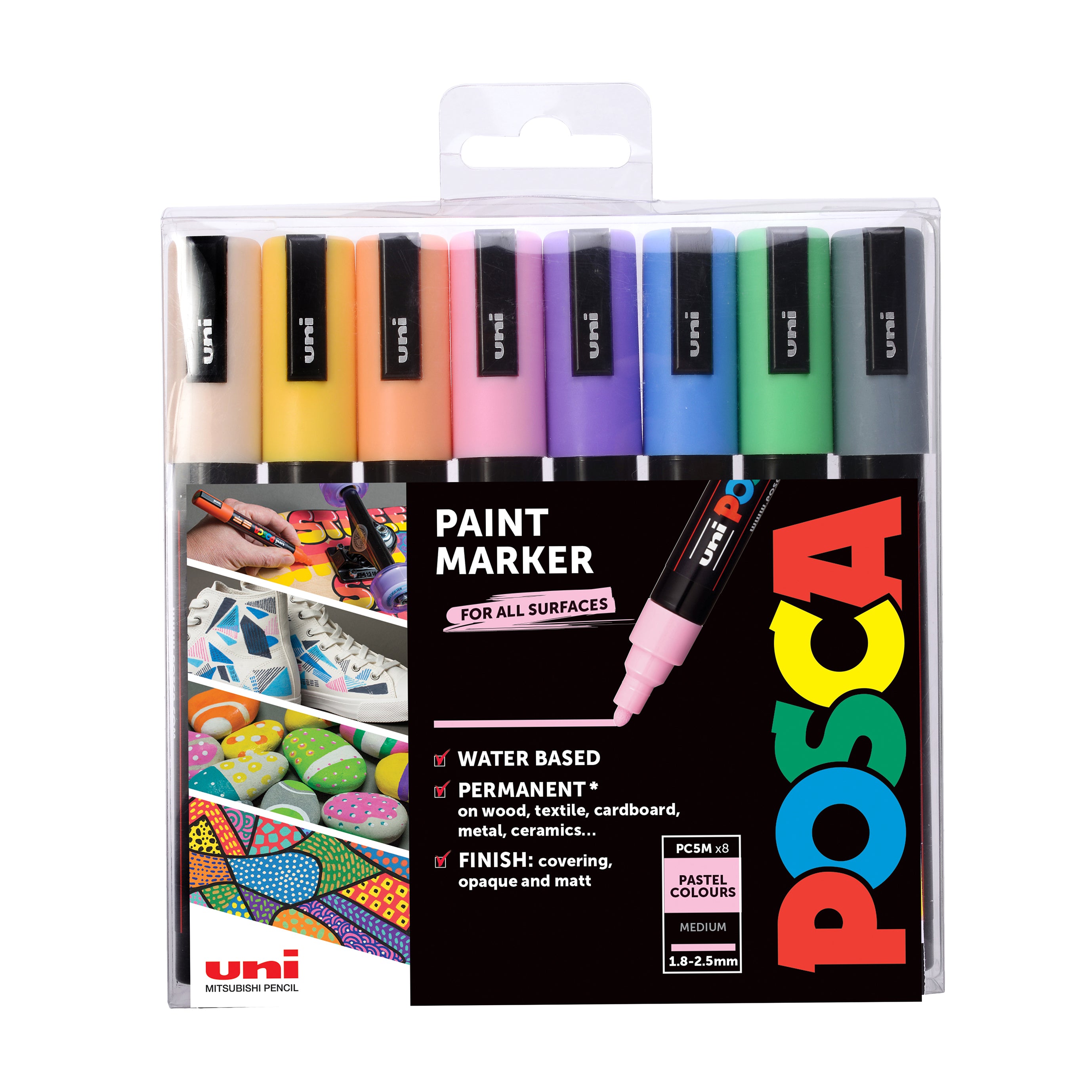POSCA Medium Bullet tipped Marker Pens Assorted Pale Colours Pack of 8 ...