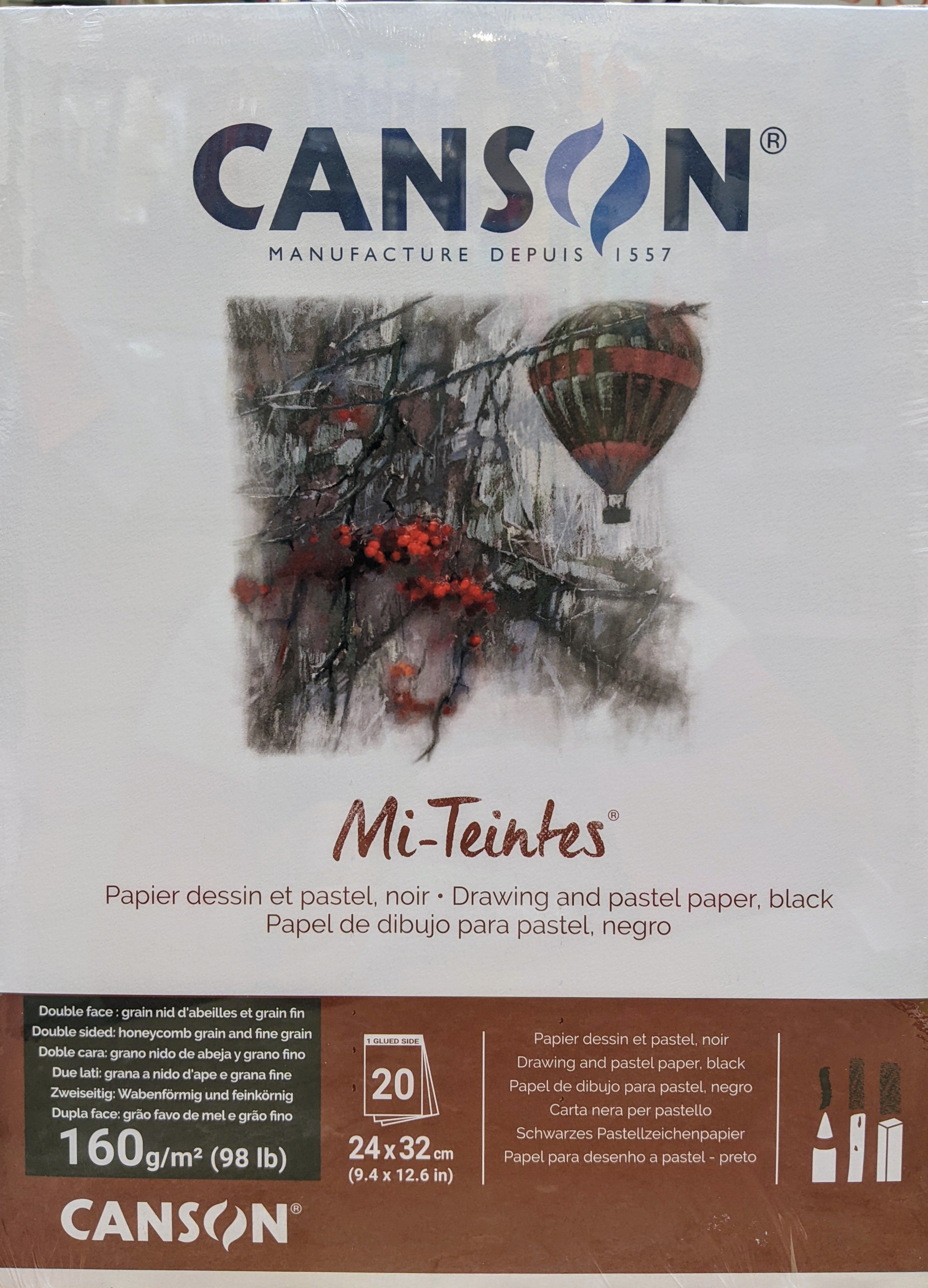 Canson Mi Teintes 160 gsm Black Pastel Pad 24 x 32 cm 20 sheets glued ...